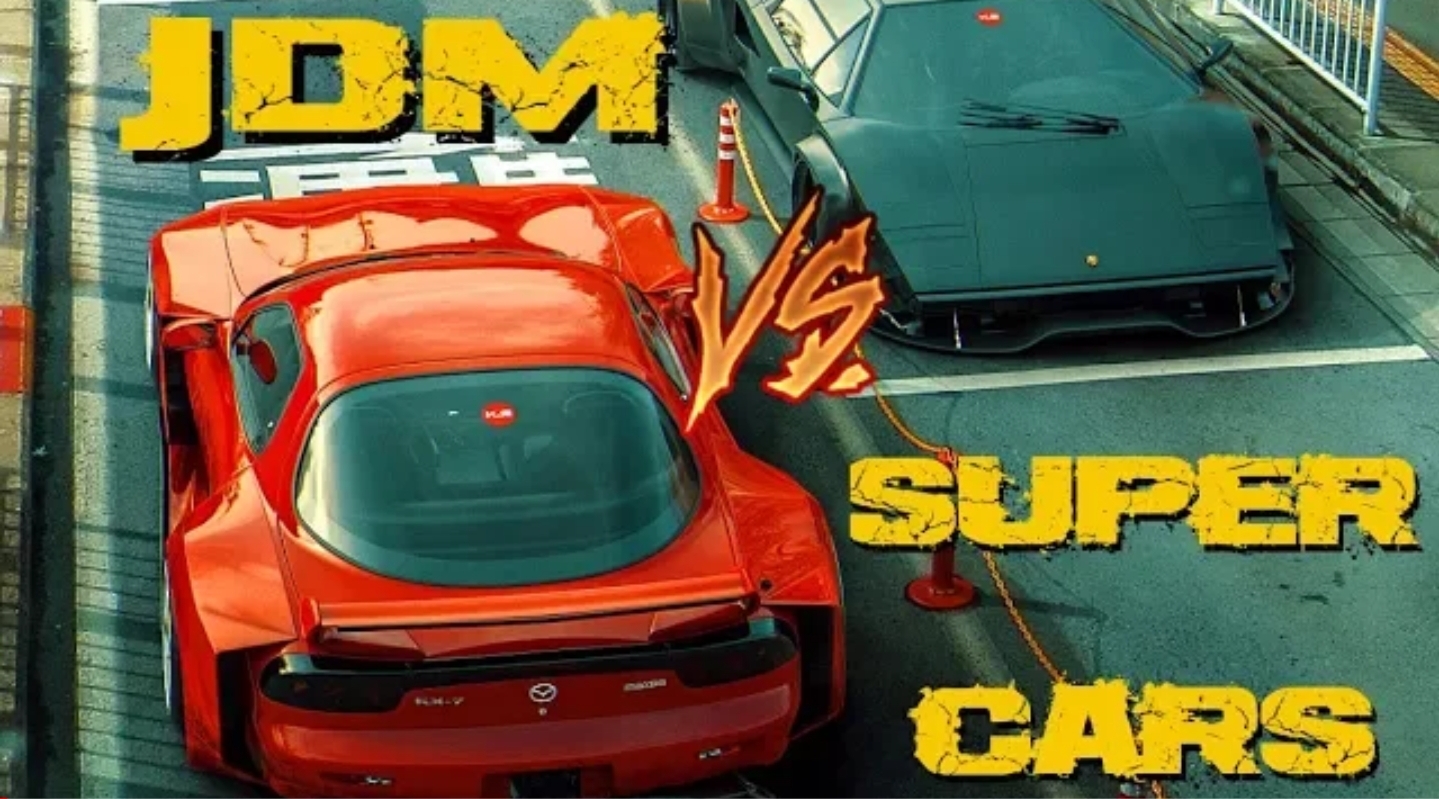 JDM VS SUPERCARS!(Mazda rx7, Bugatti Veyron, Lamborghini & more ...