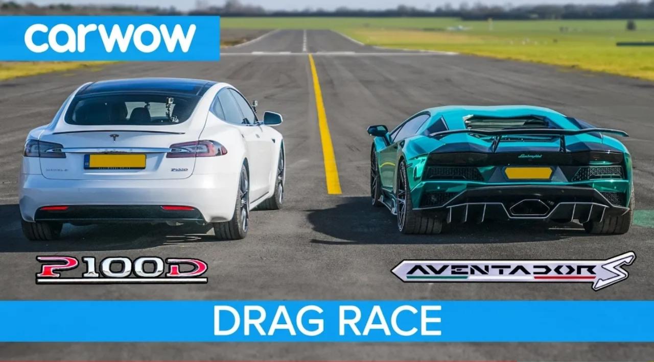 Lamborghini Aventador S v Tesla Model S P100D - DRAG RACE, ROLLING RACE ...