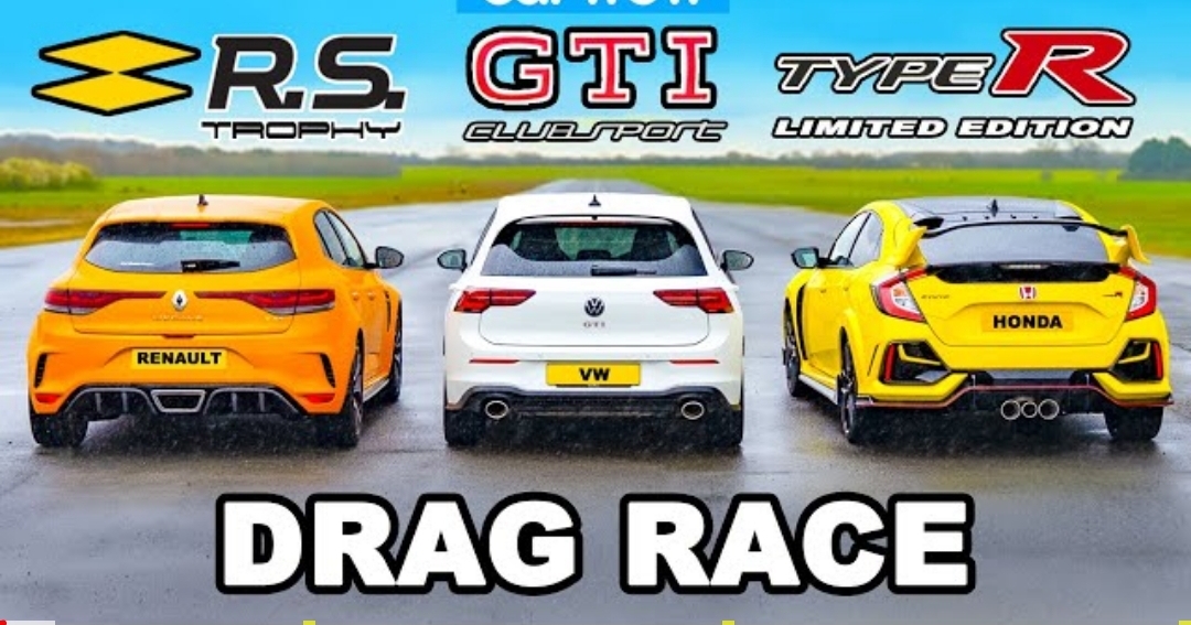 Golf GTI Clubsport vs Civic Type R vs Megane Trophy Drag Race