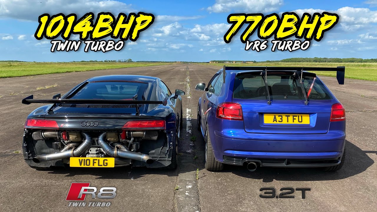 1014HP TWIN TURBO R8 vs 770HP VR6 TURBO A3