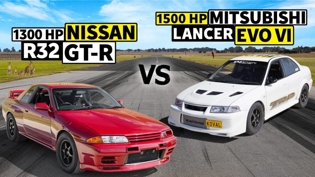 nissan R32 GT-R vs Lancer evolution - Turbo and Stance