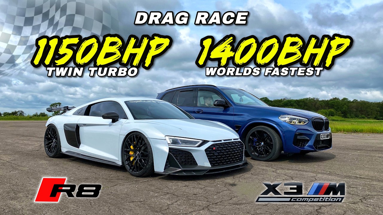 1400HP Race BMW X3M vs 1150HP TwinTurbo Audi R8 - Turbo and Stance