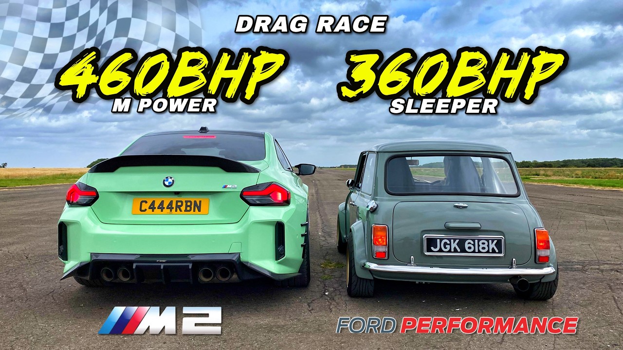 1970s MINI vs NEW BMW M2 Drag Race Roll Race - Turbo and Stance