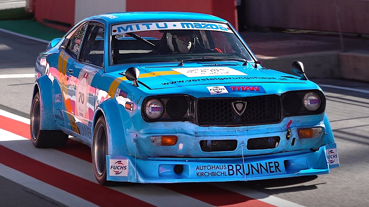 Onboard a 11,000rpm 2-Rotor 12A Mazda RX-3 racecar SCREAMING Rotary sounds
