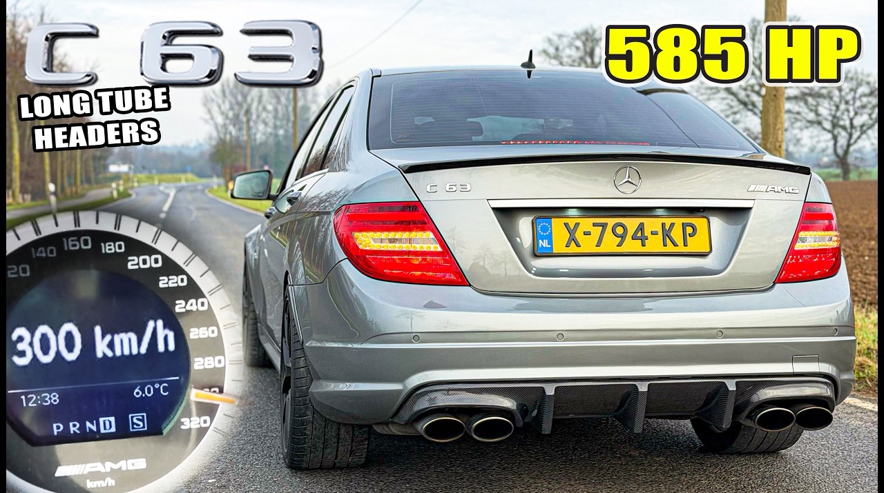 585HP Mercedes C63 AMG 6.2 V8 *LONG TUBE HEADERS!!* // 300KMH on AUTOBAHN